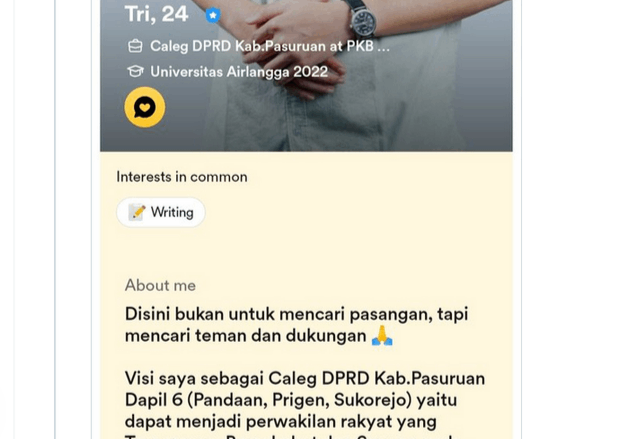 Viral! Caleg Muda asal PKB di Pasuruan Kampanye Lewat Aplikasi Kencan Bumble - WartaBromo