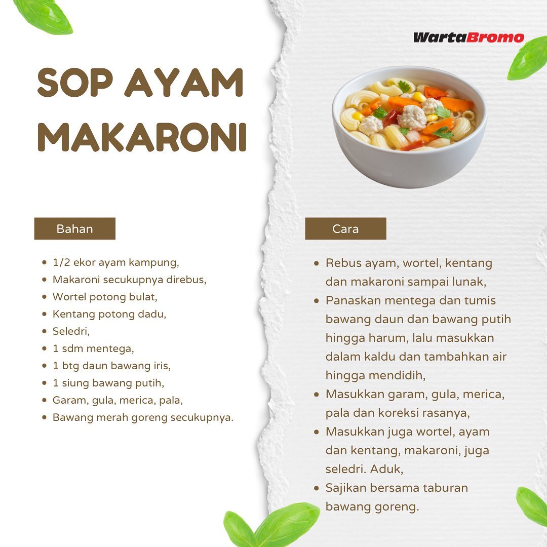 Resep Masakan Simple, Sop Ayam Makaroni dan Es Kopyor